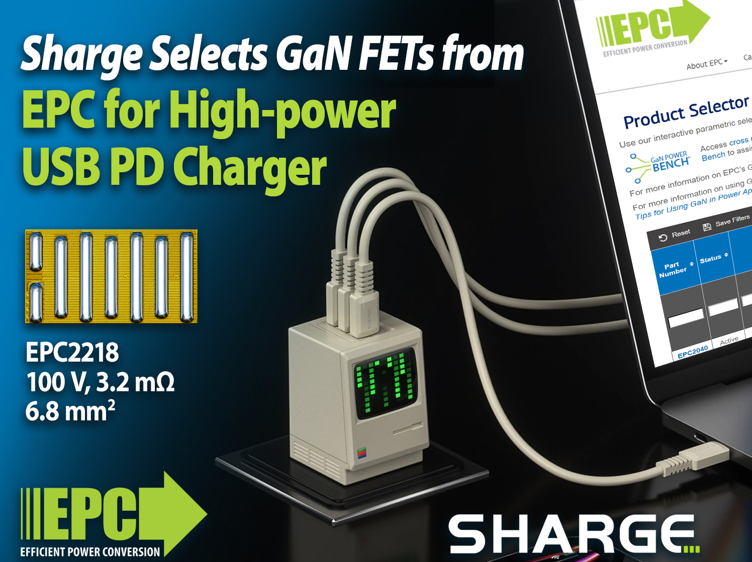 Sharge Selects GaN FETs from EPC for High-power USB PD Charger
